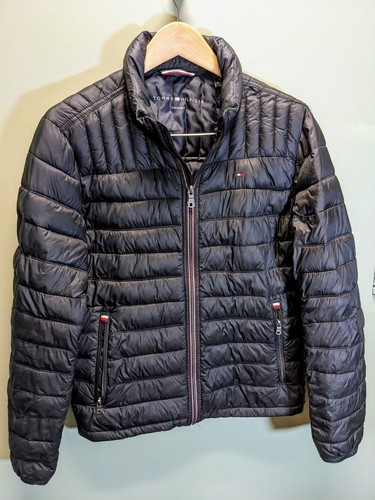 Tommy Hilfiger Packable Puffer Jacket Small Black Preppy Winter Classic ...