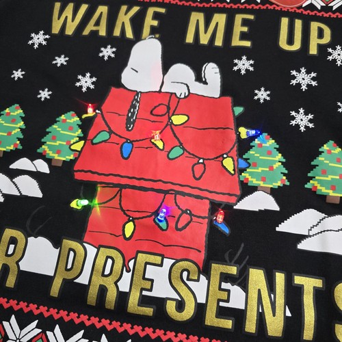 Peanuts Snoopy Light Up Christmas Sweatshirt Wake Me Up For Presents ...