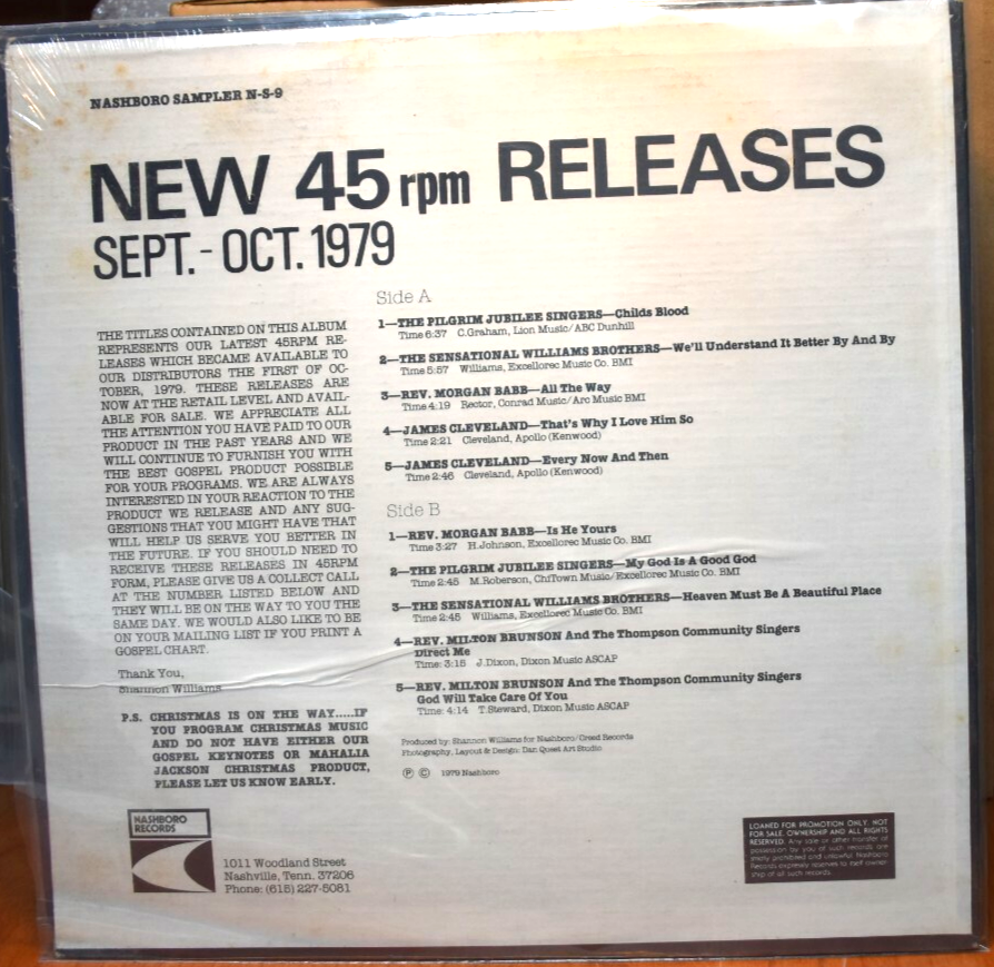 James Cleveland Morgan Babb SEALED Nashboro New Single Releases LP Fall ...