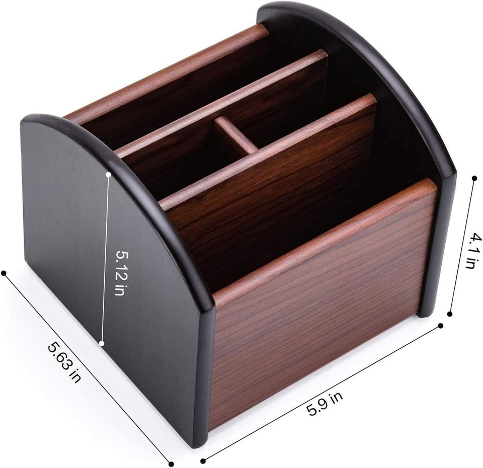 New Revolving Caddy Remote Control Organizer Wooden Storage Holder Box ...