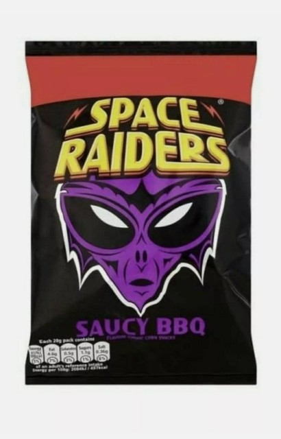 KP SPACE RAIDERS SAUCY BBQ 30 X 25g pack COSMIC CORN SNACK pm 35p each ...
