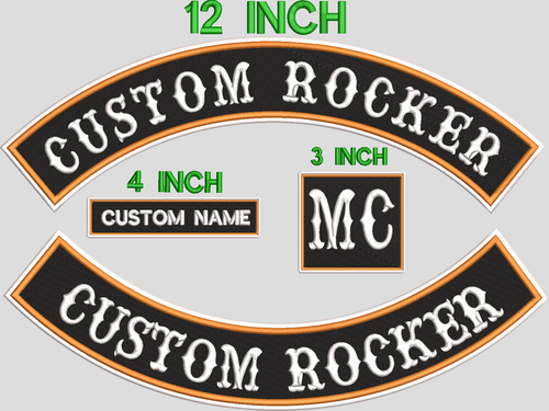 CUSTOM 12" rocker 4 pcs Biker vest Embroidered rockers FULL SET - Sew ...