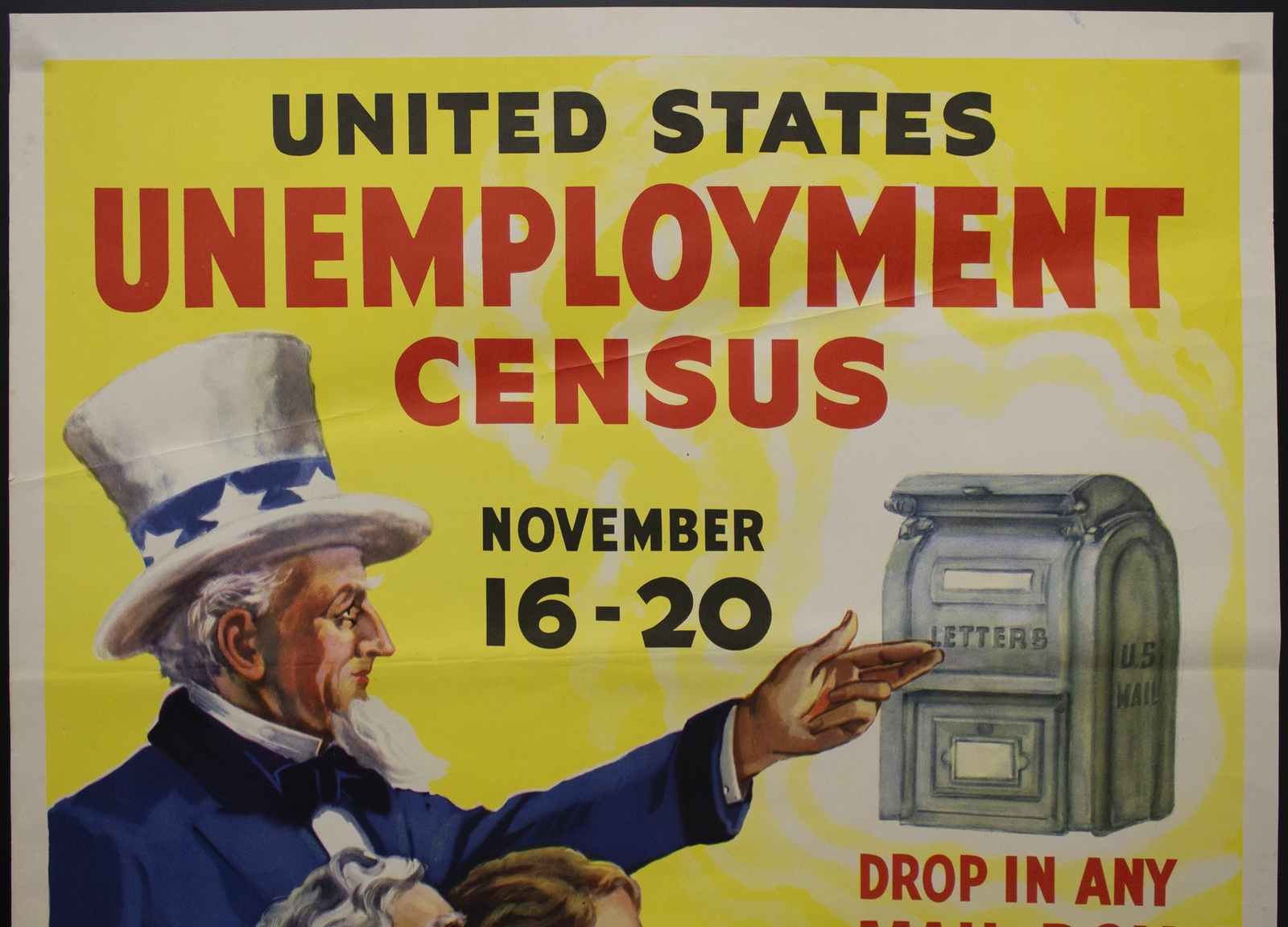 1937 United States Unemployment Census Uncle Sam Poster Depression Era ...