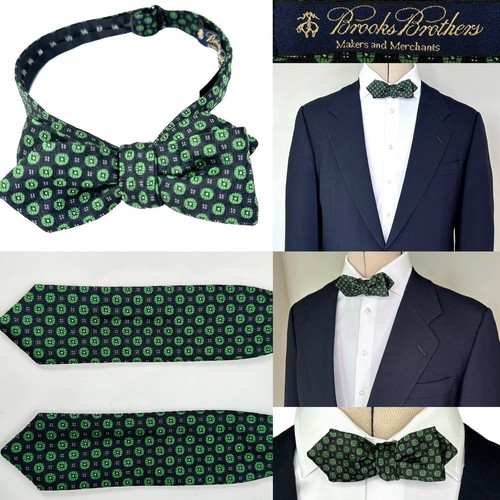 Brooks Brothers Silk Bow Tie Green Navy Geo Self Tie Bow 100% Silk Made ...