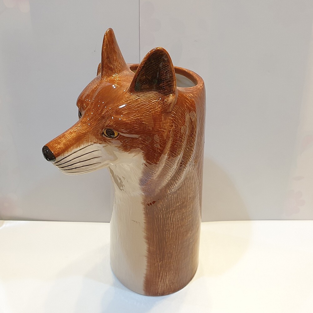 Tall Vase Pot Ceramic Fox Head Figurine Flower Succulent Plant Home ...