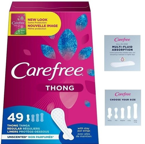 Carefree Thong Pantiliners Regular Liners Unscented Women 49 Pads (Pack ...