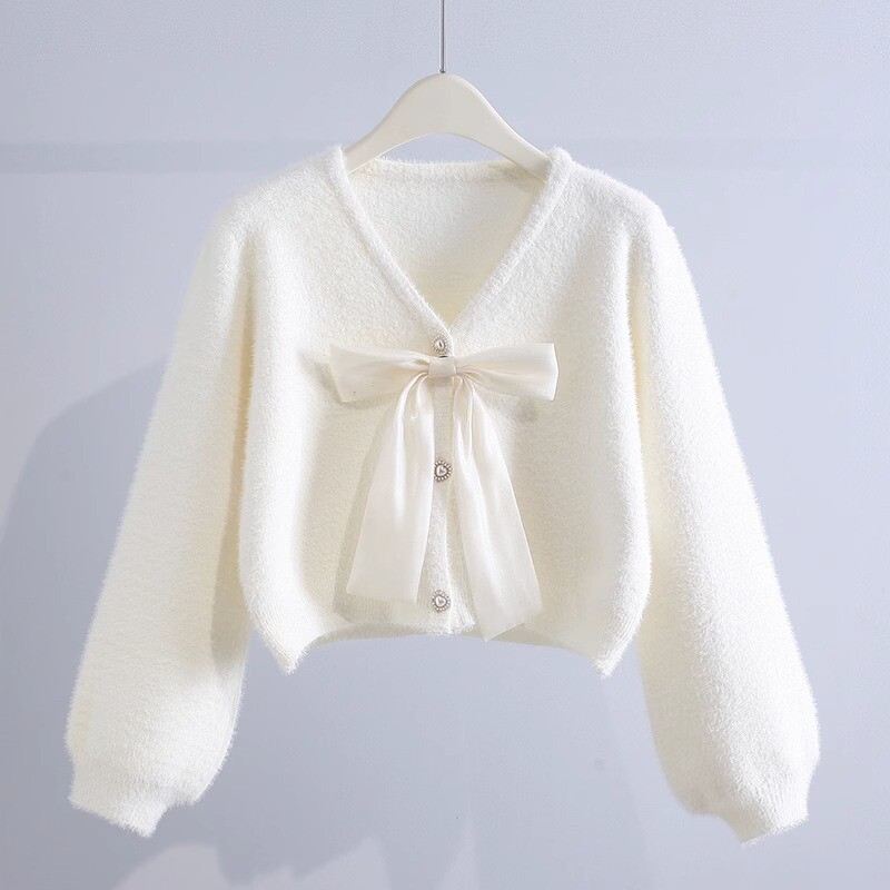 Lady Faux Fur Cardigan Preppy Fluffy Furry Bowknot Button Soft Sweet ...