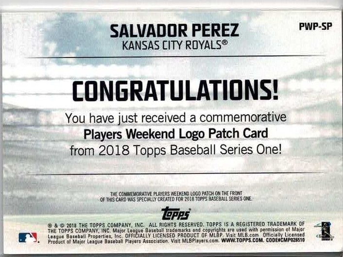 2018 Topps Salvador Perez (Royals) Players Weekend Logo Patch Card No ...