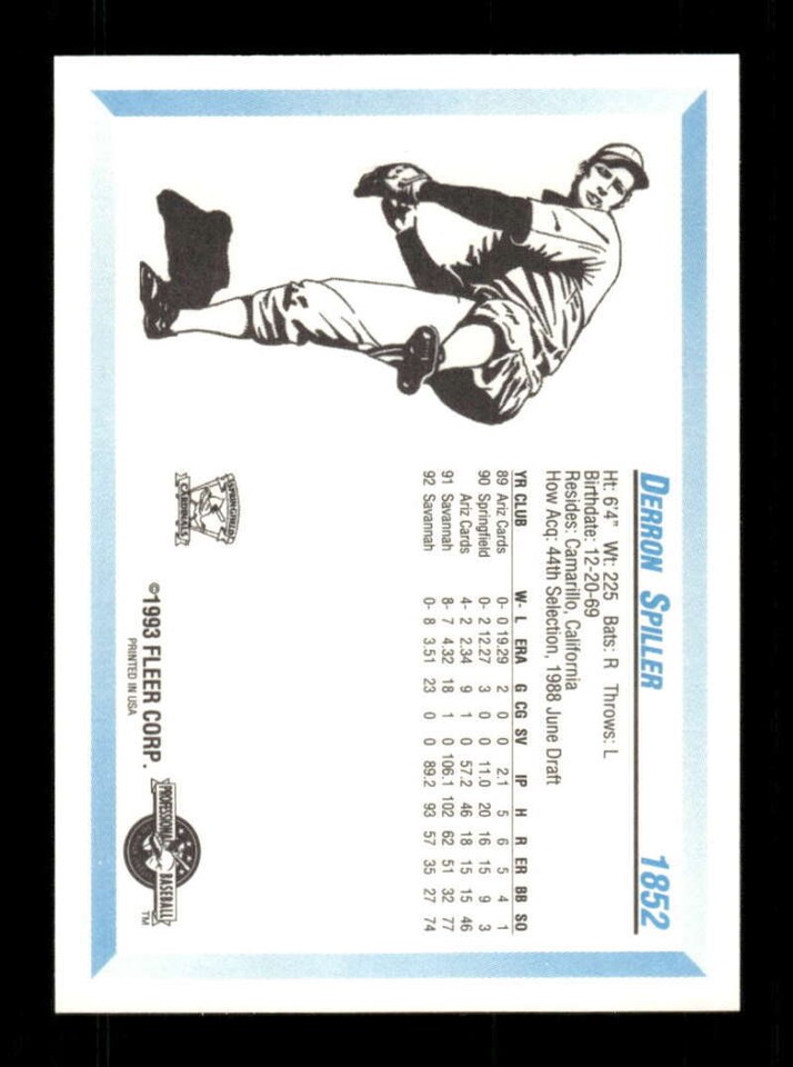 1993 Fleer Procards Springfield Cardinals 1852 Derron Spiller BXCP28 | eBay