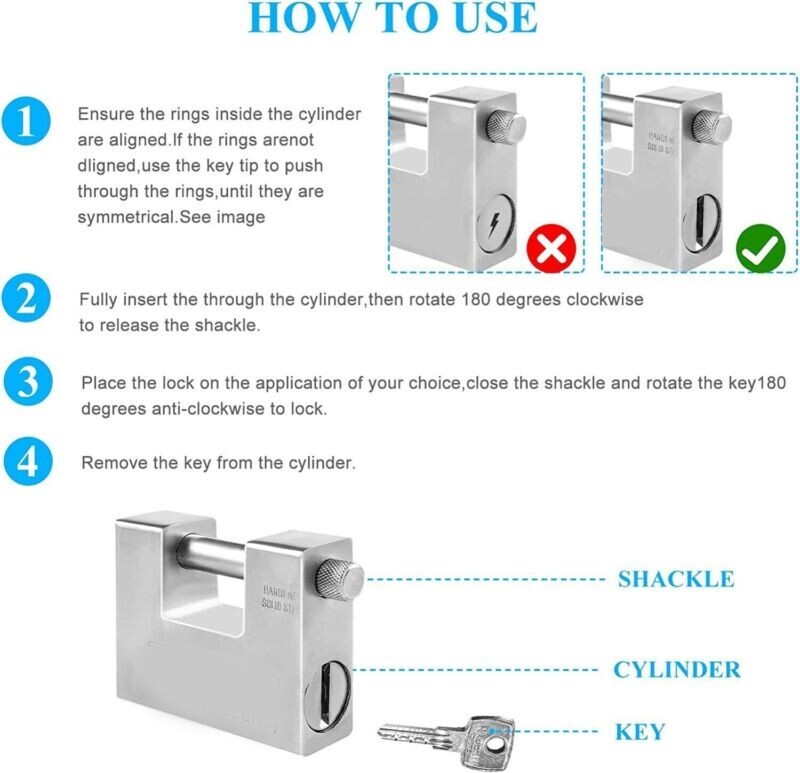 HEAVY DUTY Shackle Shutter Steel Container Padlock 3 Keys Safe Lock UK ...