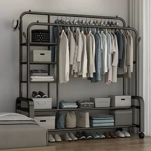 HEAVY DUTY CLOTHES RAIL 120KG LOAD STURDY CLOTHES RACK WITH SHELFS ...