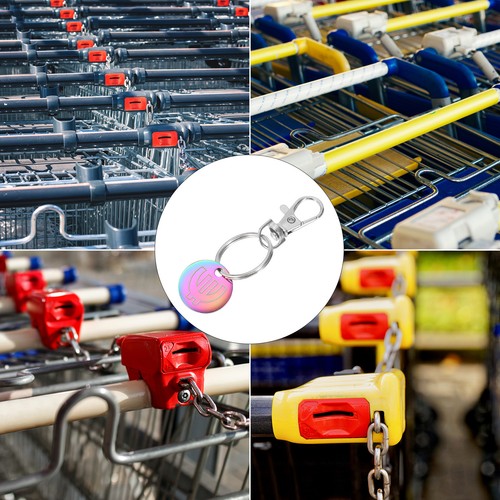8Pcs Shopping Trolley Token Key Ring, Round Label Keychains, Dazzling ...