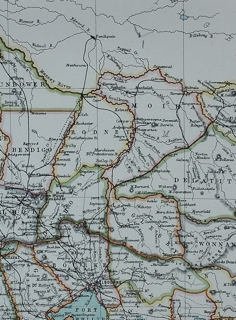 1897 ANTIQUE MAP AUSTRALIA VICTORIA BULN BULN MELBOURNE TALBOT PORT ...