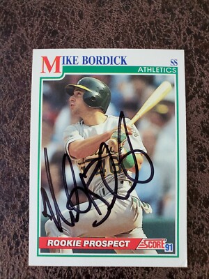 1991 Score rookie Mike Bordick #339 - Oakland Athletics - Autographed ...