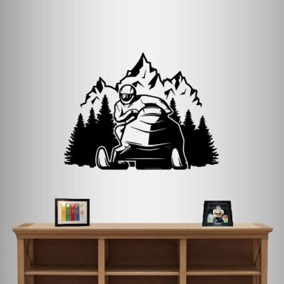 Wall Vinyl Decal Snowmobile Mountains Extreme Sports Winter Art Sticker ...