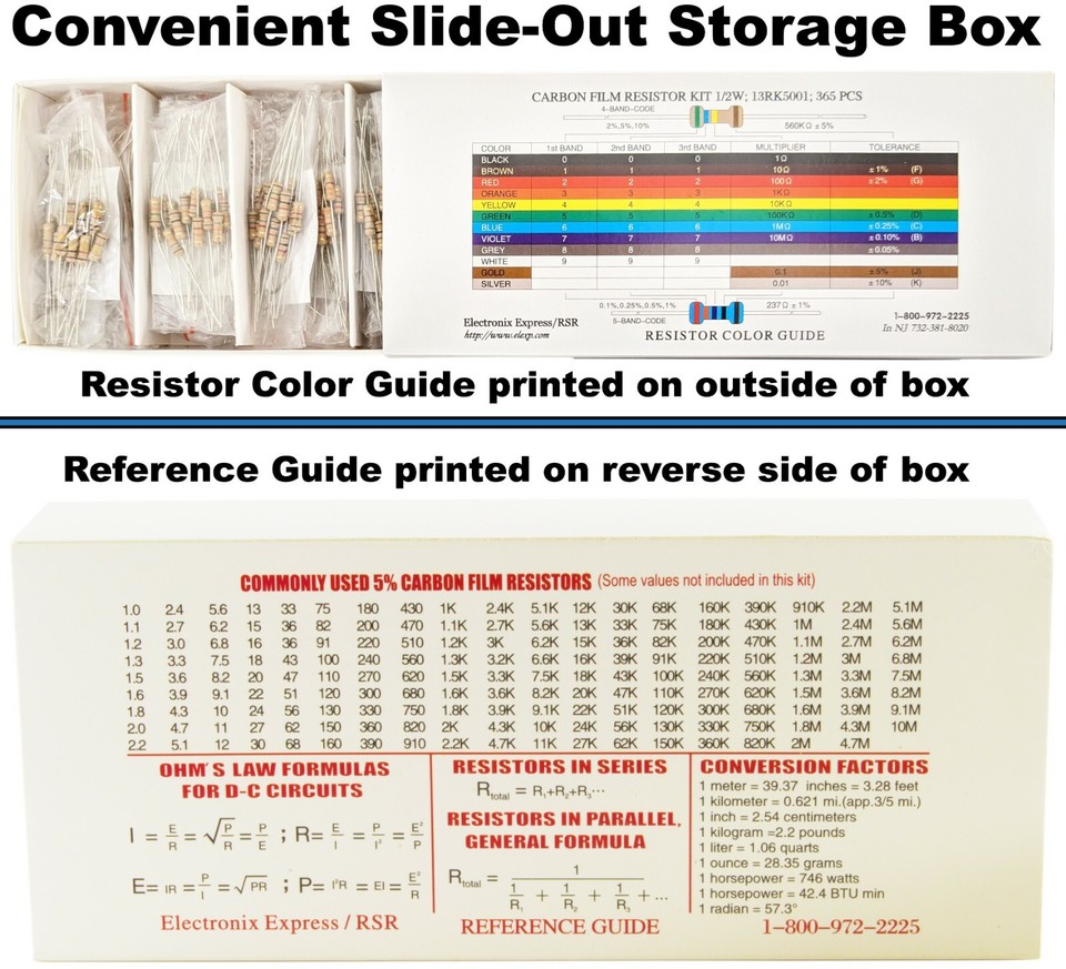 365 Piece 1/2 Watt Resistor Kit Assortment in Compartmentalized Storage ...