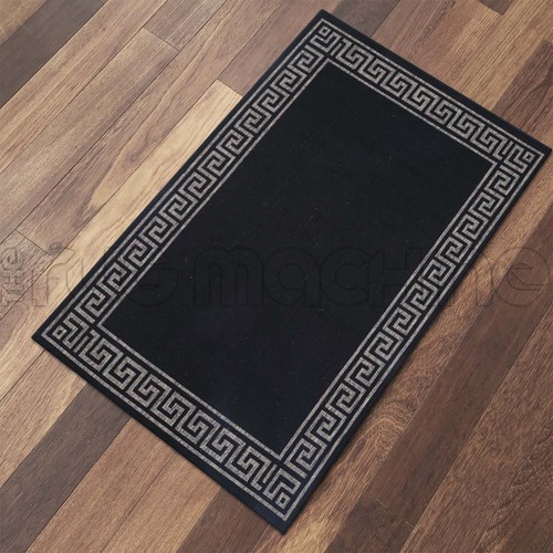 PARADISO BLACK GREEK KEY INDOOR OUTDOOR FLATWEAVE FLOOR RUG MAT 50x80cm ...