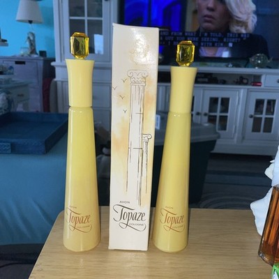 2 Bottled Vtg. Avon Topaze Cologne Perfume Spray Mist 1 W/Box Jewel Top ...