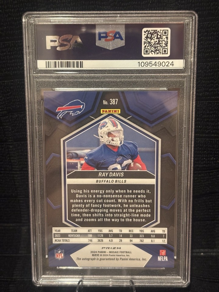2024 Mosaic Ray Davis Autograph Rookie RC #387 PSA 10 GEM MT * Buffalo ...