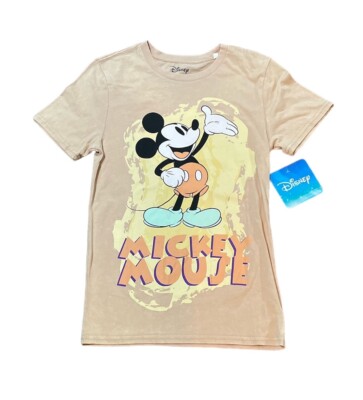 Disney T Shirt S Womens Slim Fit Mickey Mouse Graphic Beige Shirt | eBay
