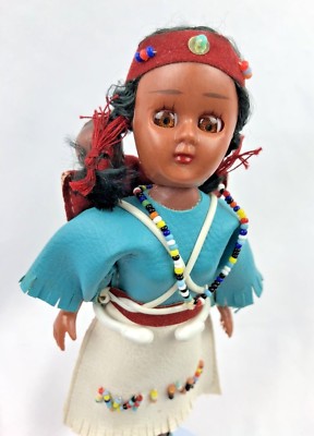 Vintage Sleepy Eyed Indian Doll Twins Papoose Blue & White Leather ...