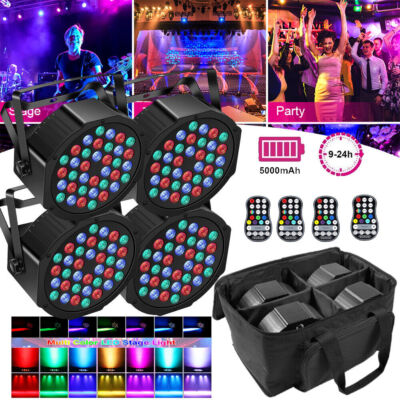 4 Pack Rechargeable Par Lights with Bag, Wireless Led Par Lights Dj ...