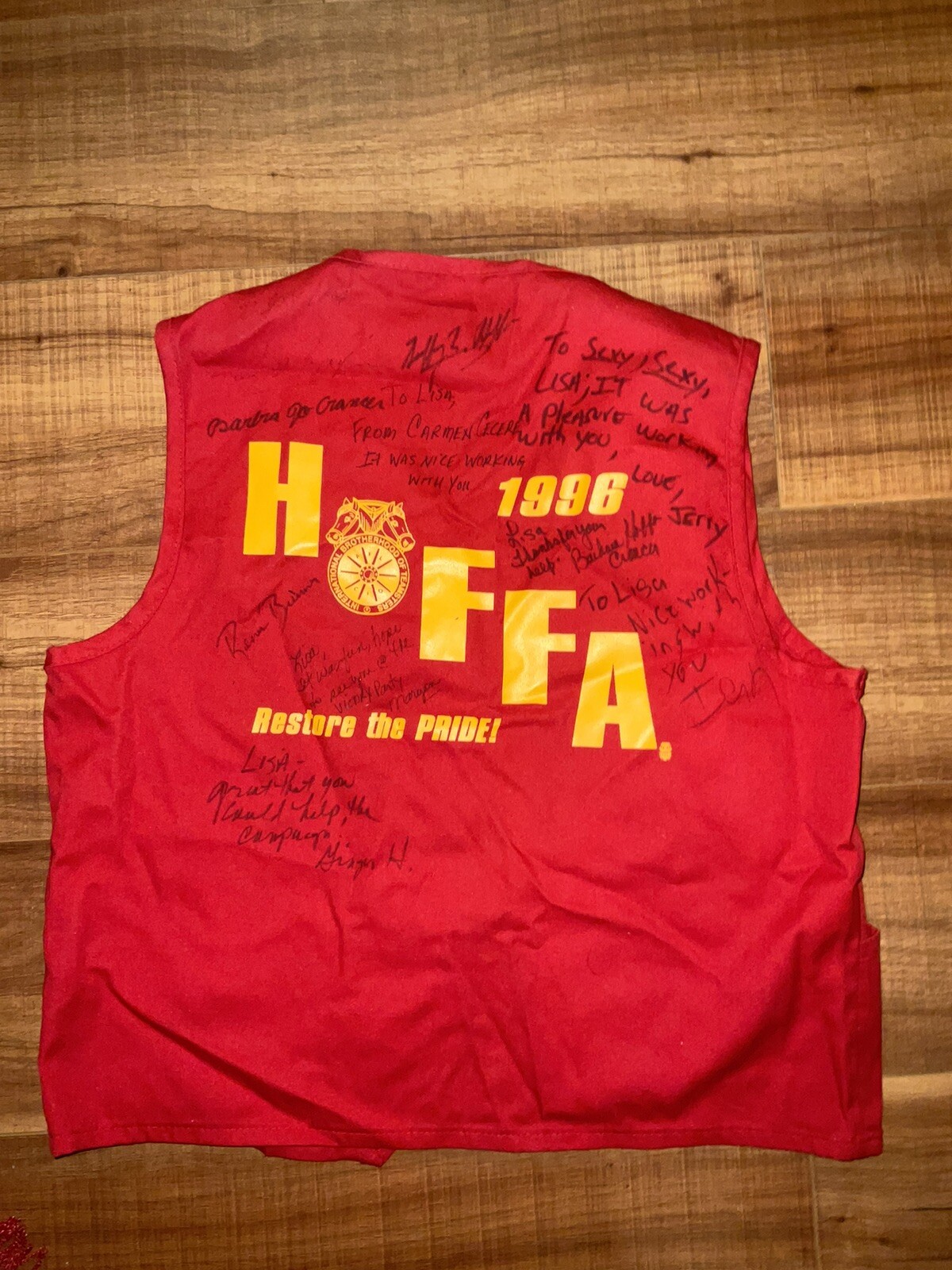 vintage james jimmy hoffa 1996 autographed vest w pin… - Gem
