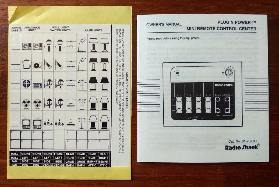 X10 Radio Shack Plug 'n Power Remote Control Center, Cat. No. 61-2677C ...
