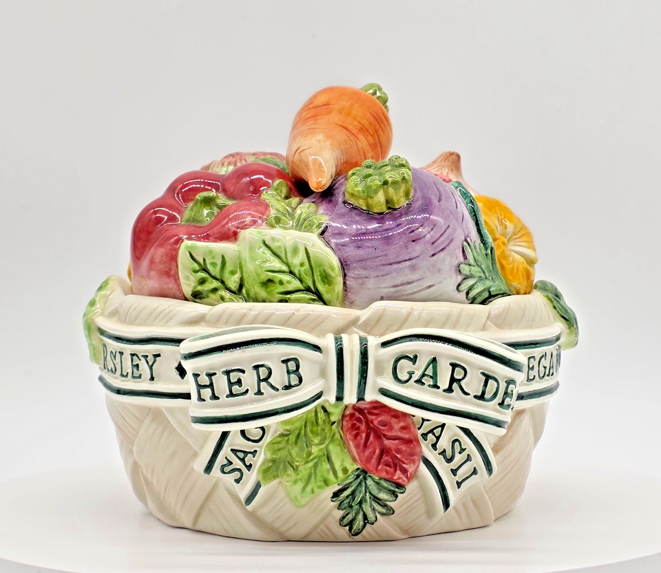 Fitz and Floyd Herb Garden Round Covered Butter Dish Green, Ivory ...