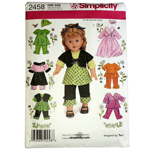 Simplicity 18” American Girl Doll Sewing Pattern 2458 One Size UNCUT ...