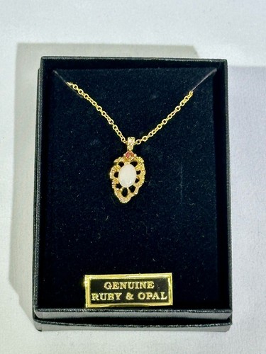 Vintage Van Doran Genuine Ruby and Opal Pendant Necklace 18" chain New ...
