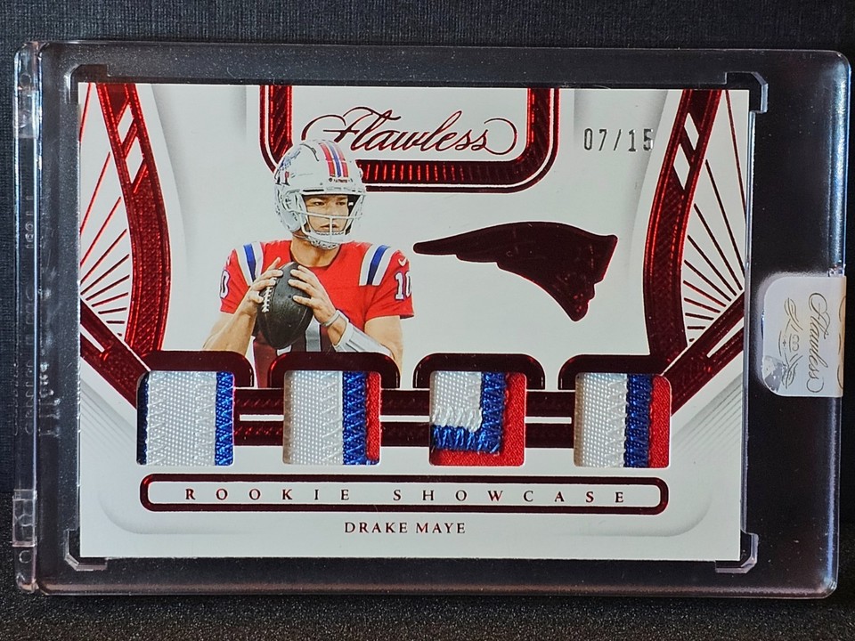 2024 Panini Flawless Drake Maye Rookie Showcase Quad Patch Ruby RC 07/ ...