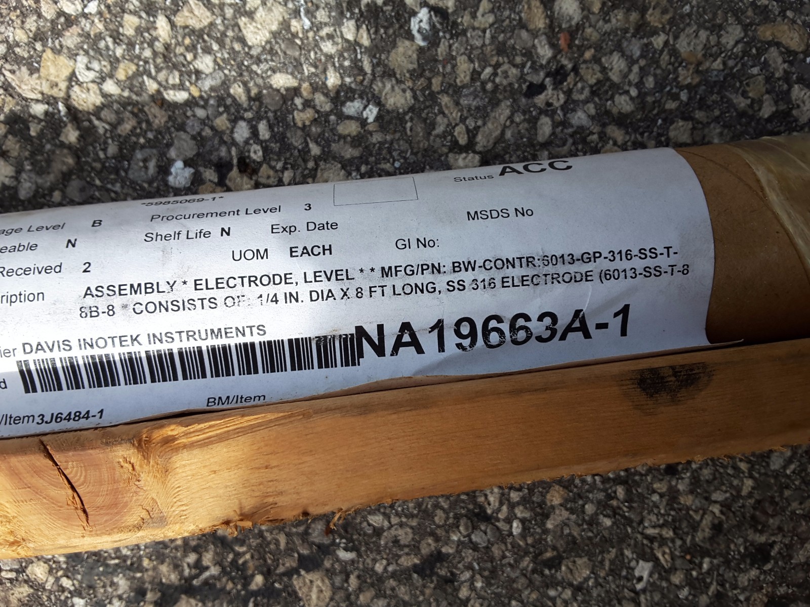 BW CONTROLS 6013-GP-316-SS-T-8B-8 LEVEL ELECTRODE 1/4" D X 8FT SS 316 ...