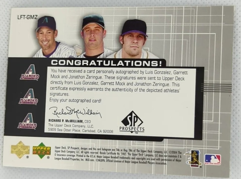 Luis GONZALEZ Garrett MOCK Jonathon ZERINGUE 2004 SP Prospects TRIPLE ...