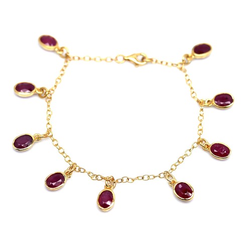 Heated Red Ruby Bracelet 8.0" 925 Sterling Silver 18K Gold Plated | eBay
