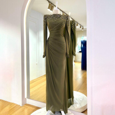 Luxury Crystal Sheath Evening Dresses Long Sleeves Mother of the Bride ...