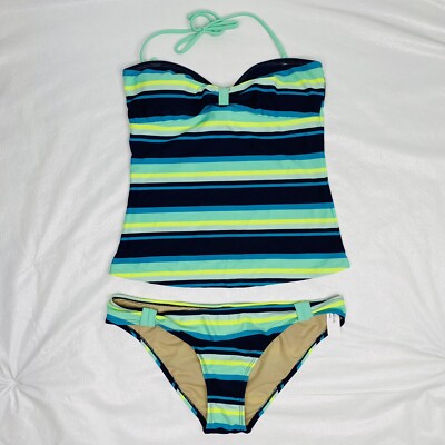 Gap Body Womens Sz Medium Green Blue Stripe 2-Piece Tankini Swimsuit ...