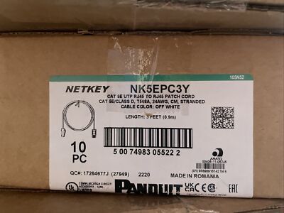PANDUIT NETKEY NK5EPC3Y PATCH CORD OFF-WHITE 3 FEET Qty 10 / Box | eBay
