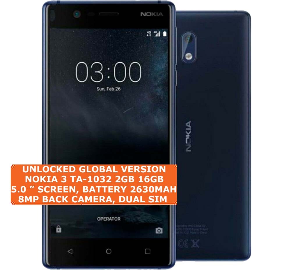 2017 Nokia 3 Ta-1032 Dual SIM 16gb Black Unlocked Android 5.0-inch 8mp ...
