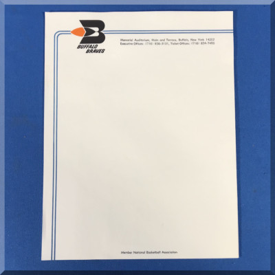 BUFFALO BRAVES NBA NATIONAL BASKETBALL ASSOCIATION 8 ½ X 11 OFFICIAL ...