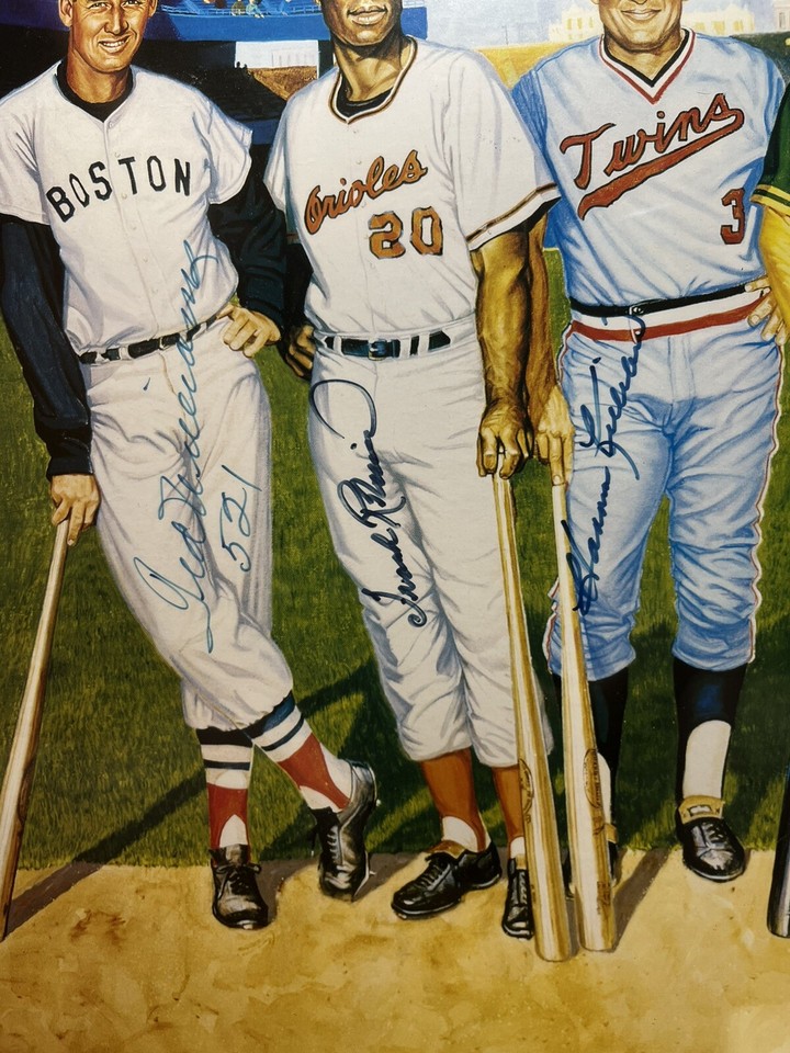 Signed Framed 500 Home Run Hitters Poster Mantle Williams Aaron Mays ...