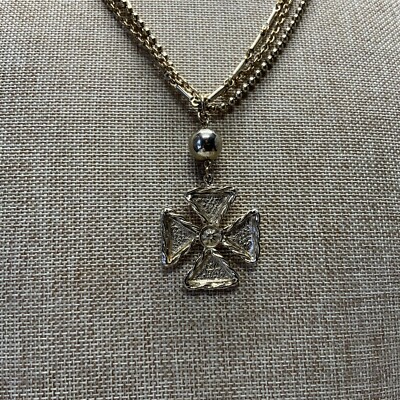 Vintage layered chains Maltese cross necklace in gold tone metal | eBay