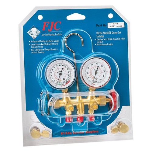 FJC 6715B - Brass R-134a Manifold Gauge Set with 72" Hoses and Quick ...
