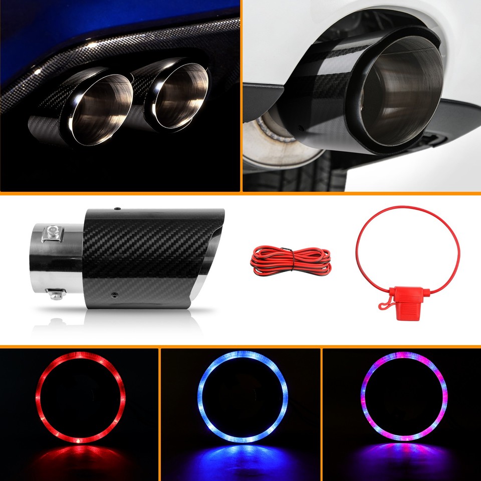 2.5" to 3.5'' Exhaust Tips Tail LED Light Carbon For Dodge Charger Scat ...