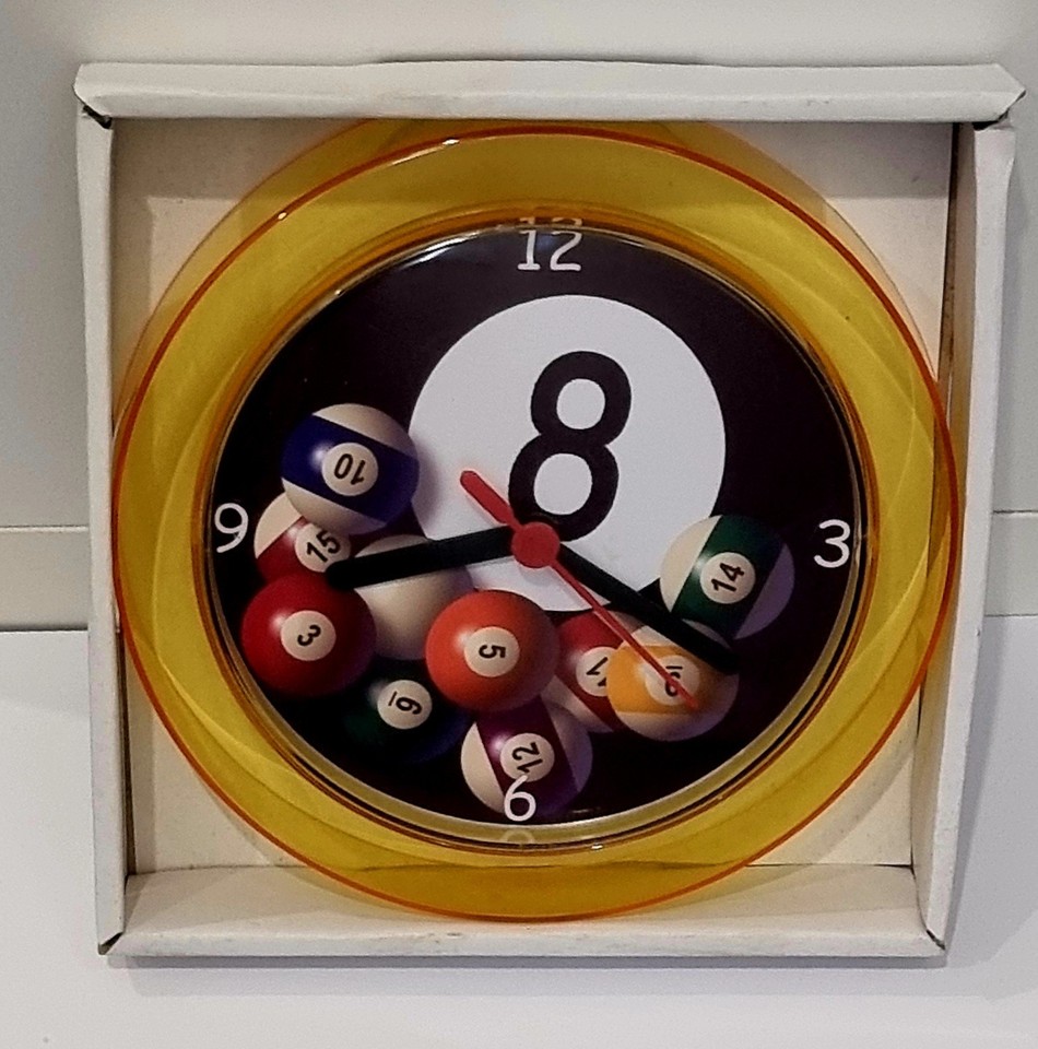 Billiards 7" Gold novelty wall/desk clock new Pool Room Snooker Mancave ...