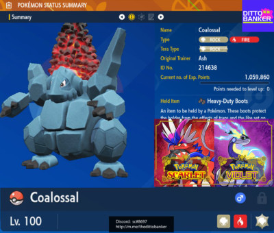 Pokemon Scarlet/Violet SHINY COALOSSAL Lv.100 Adamant 6IV w/ Heavy Duty ...