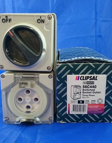 CLIPSAL 56C440 Switch Socket Outlet 3 Phase 4 Pin 40A 500V 40A Combo ...