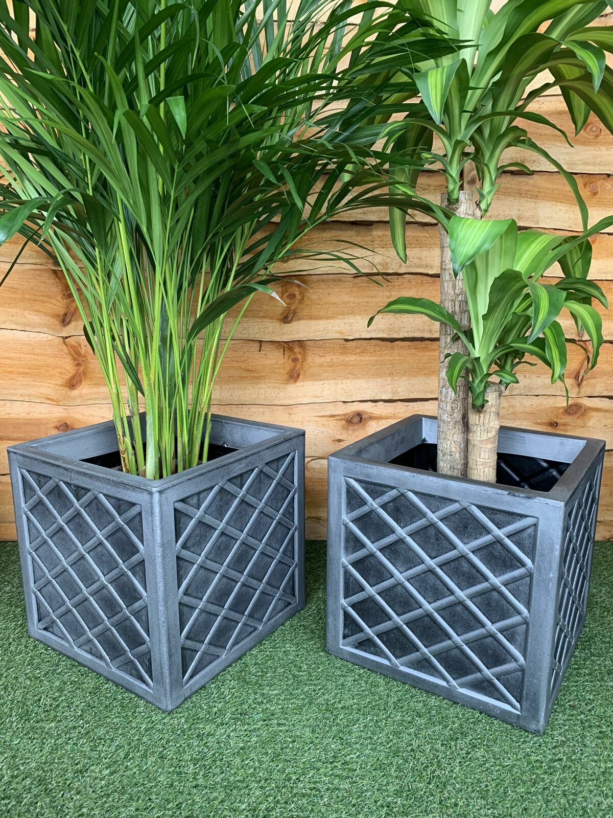2 Strata Square Lazio Planter 32cm Plastic Flower Pot Lattice Effect ...