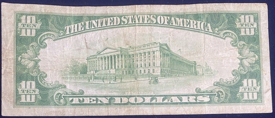 1929 Ten Dollar Bill $10 National Currency Note circulated - Plymouth ...