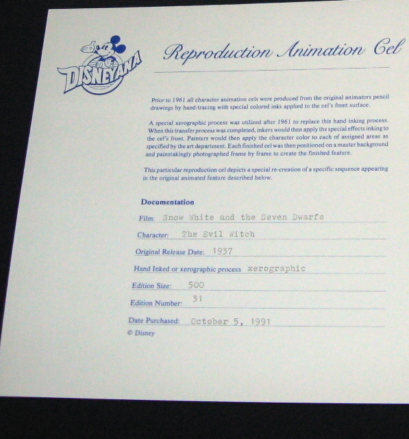 Disney Cel Snow White The Evil Witch From The Villains Portfolio Set ...